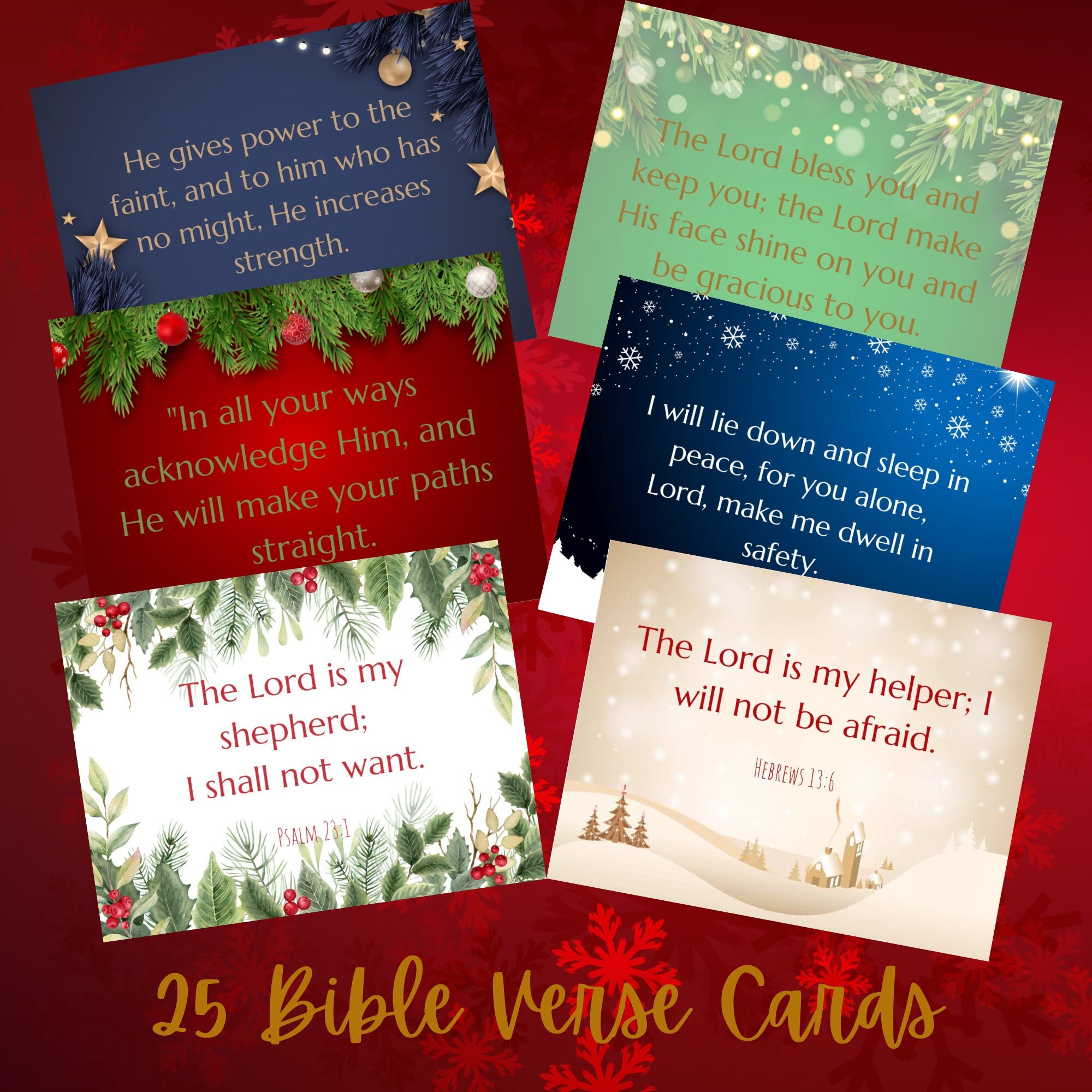 25 Christmas Themed Bible Verse Cards NIV and KJV Encouraging Bible ...
