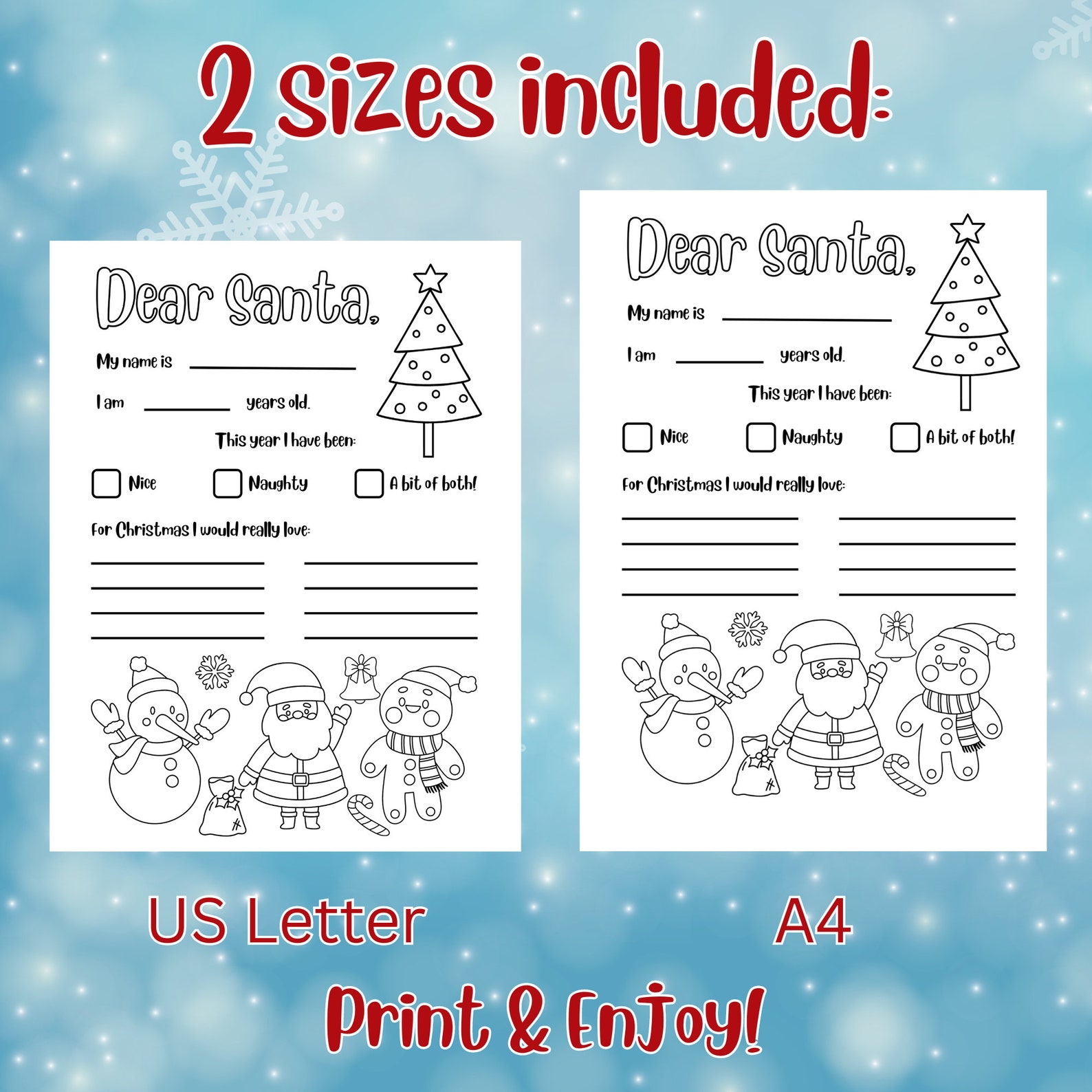 Letter to Santa Coloring Page Printable Dear Santa Letter Kids ...
