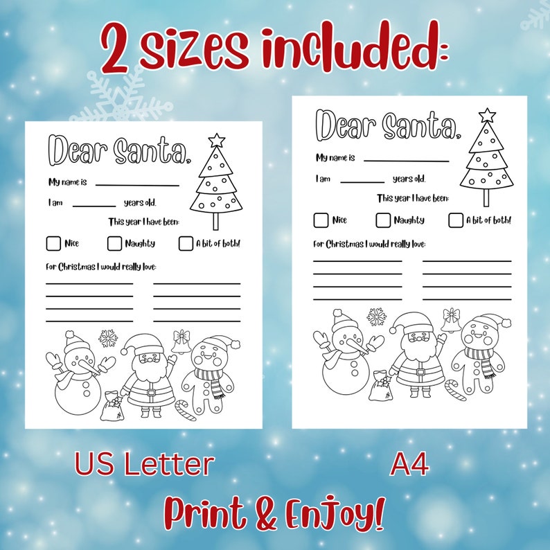 Letter to Santa Coloring Page Printable Dear Santa Letter Kids ...