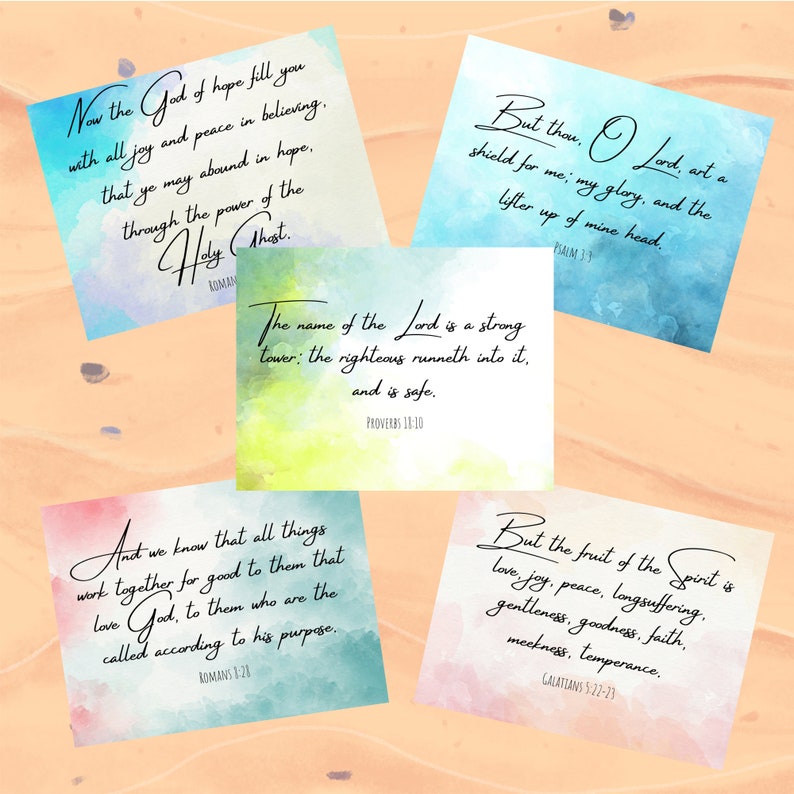 20 Encouraging Bible Verse Cards NIV and KJV Watercolor Background ...