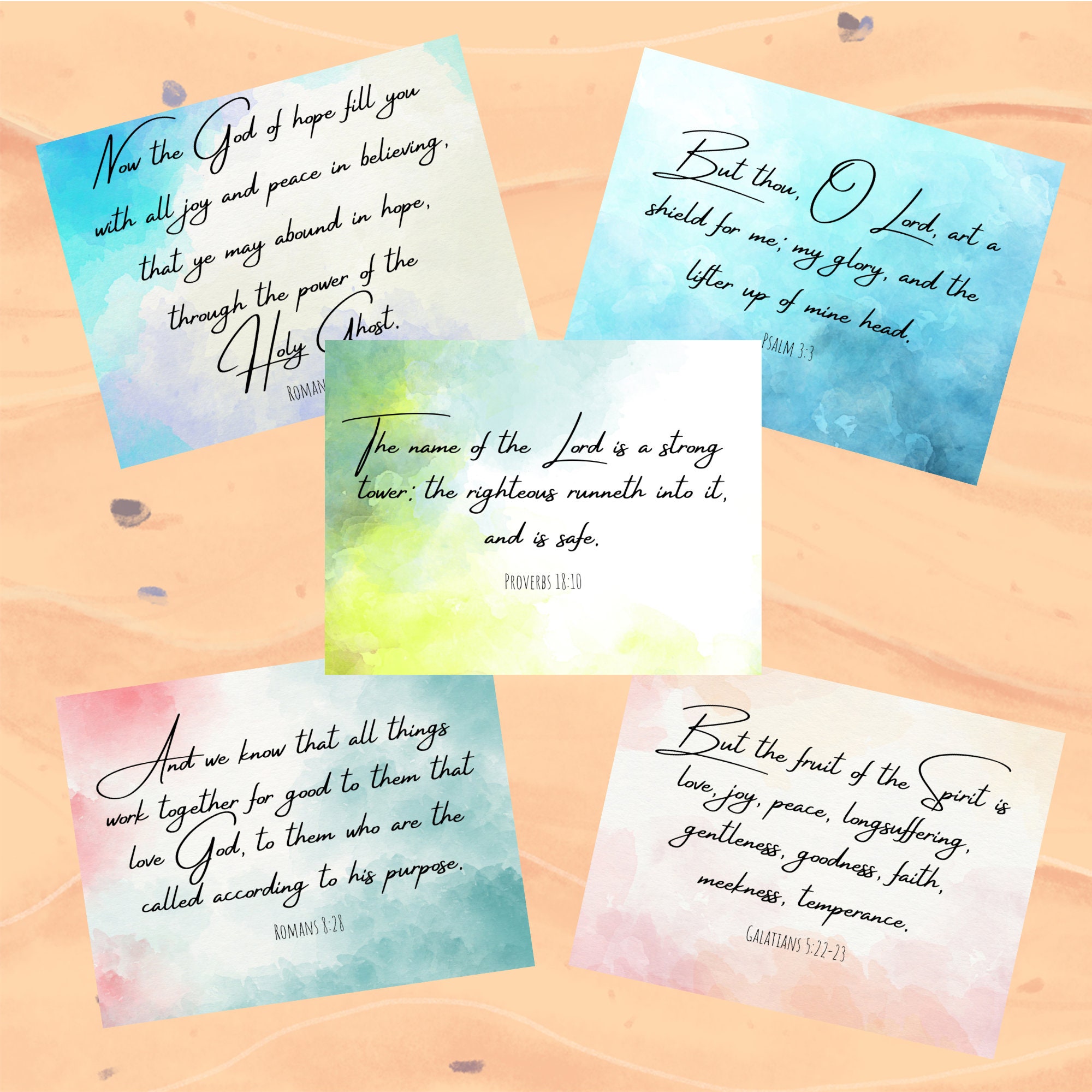 20 Encouraging Bible Verse Cards NIV and KJV Watercolor Background ...