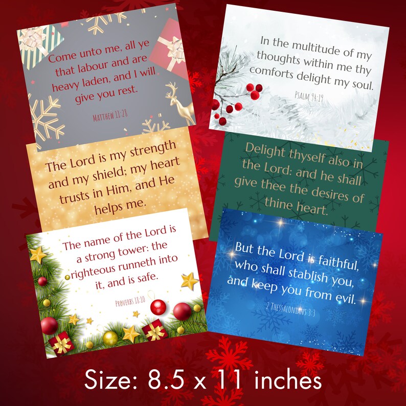 25 Christmas Themed Bible Verse Cards NIV and KJV Encouraging Bible ...