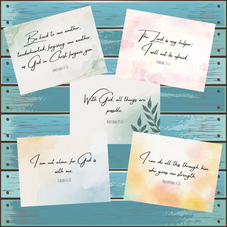 20 Encouraging Bible Verse Cards NIV and KJV Watercolor Background ...