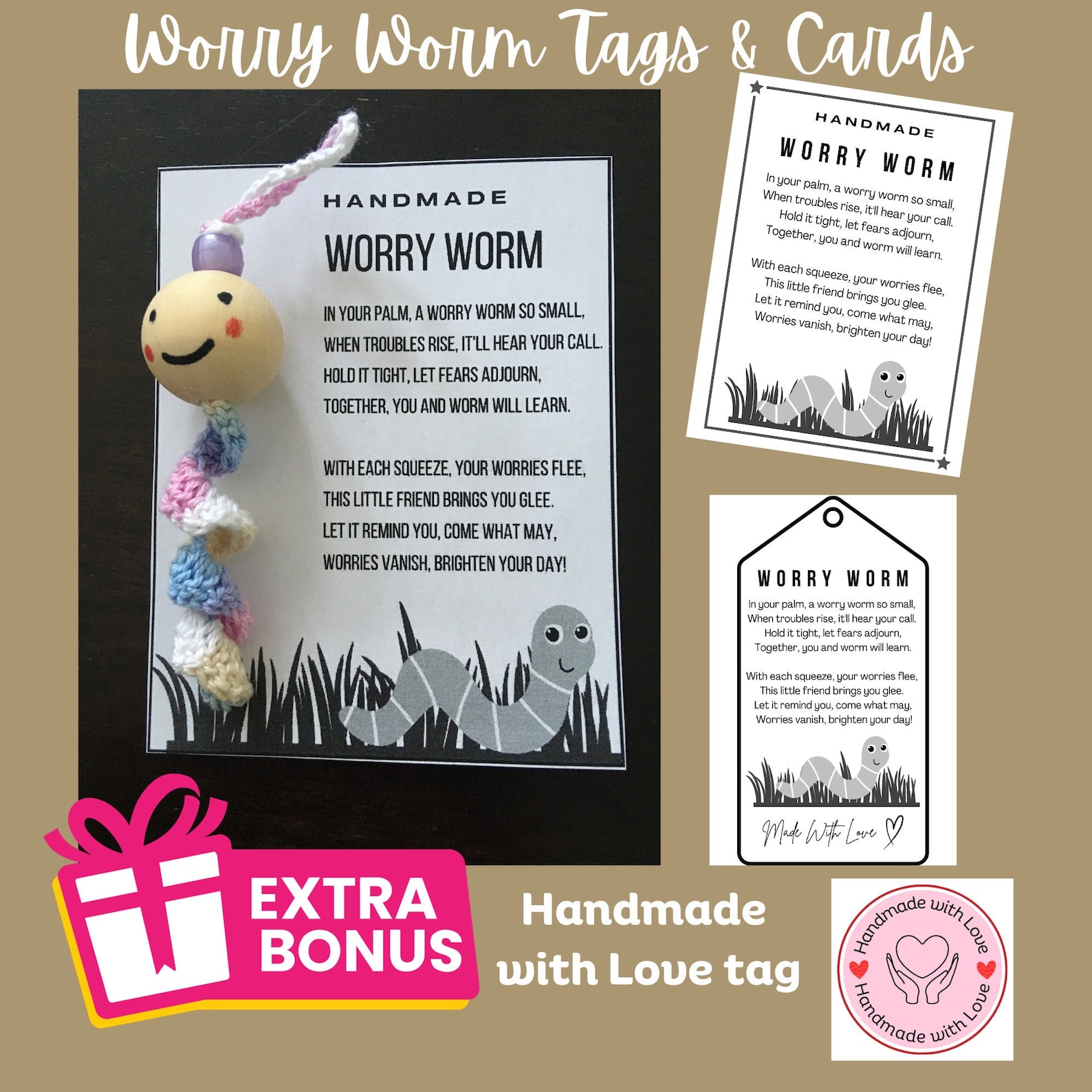 Worry Worm Tags & Worry Worm Cards Printable Tags for Crochet Worry ...