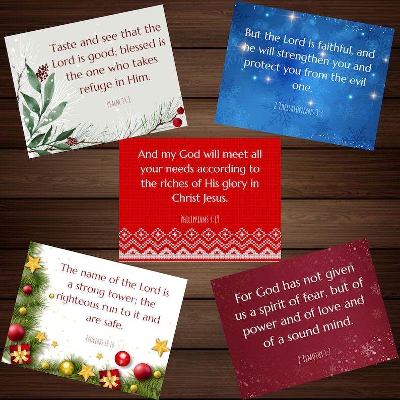 25 Christmas Themed Bible Verse Cards NIV and KJV Encouraging Bible ...