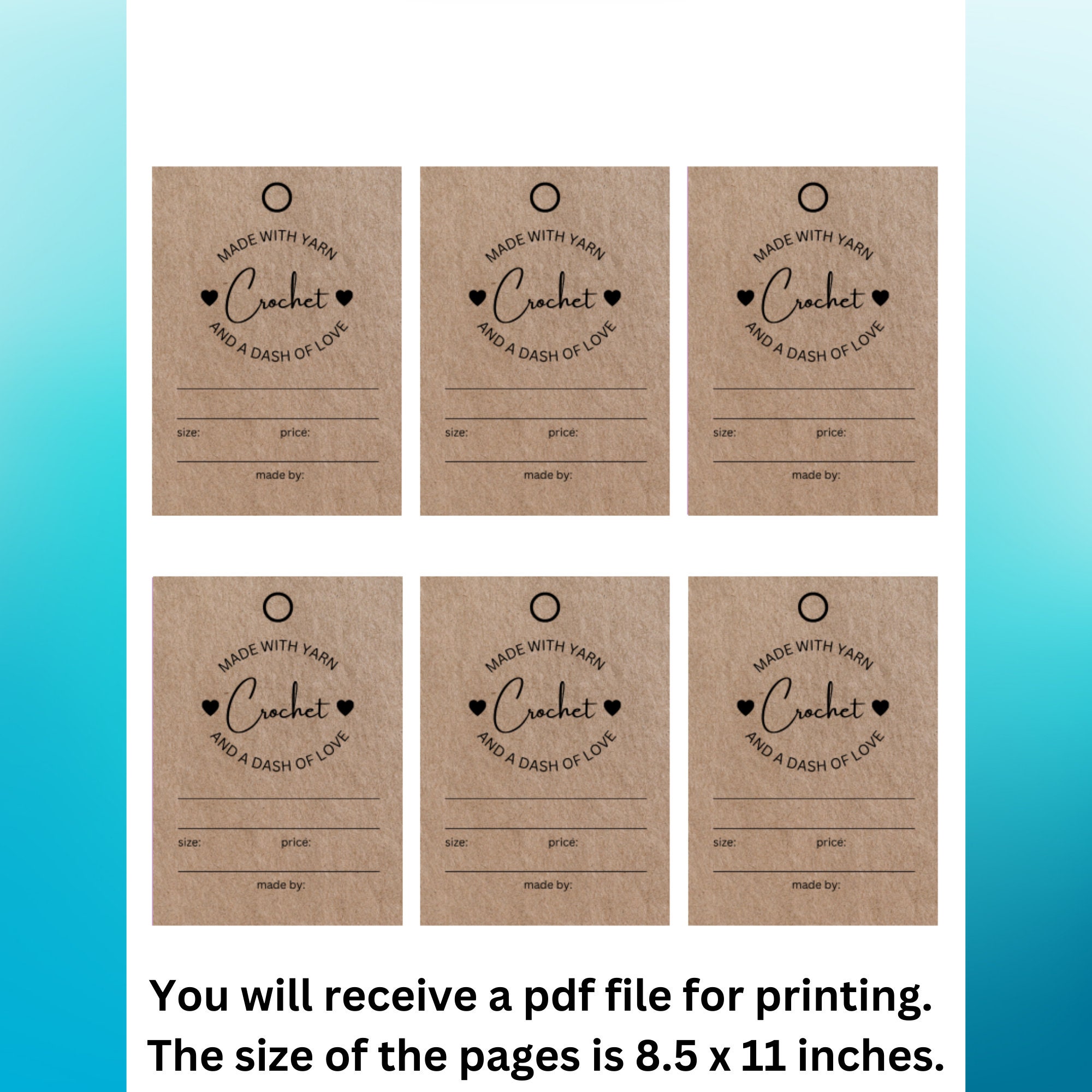 Printable Price Tag for Crochet Knit Macrame Handmade Labels Crochet ...