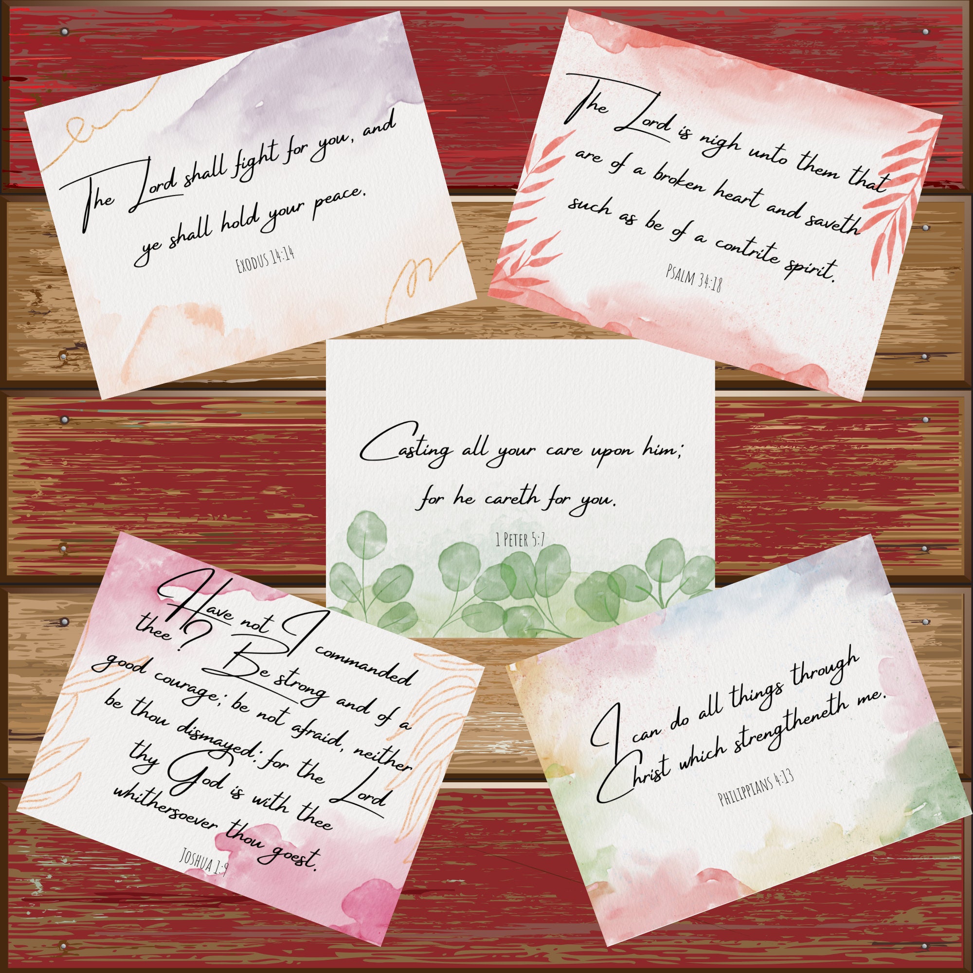 20 Encouraging Bible Verse Cards NIV and KJV Watercolor Background ...