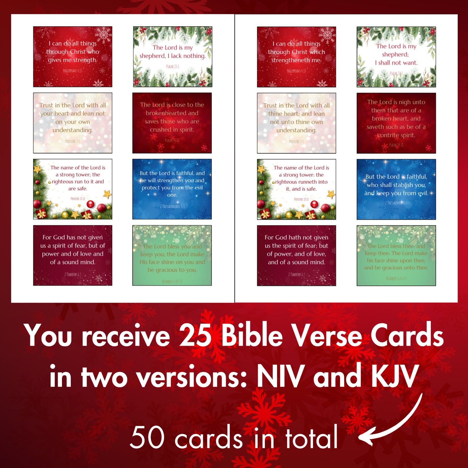 25 Christmas Themed Bible Verse Cards NIV and KJV Encouraging Bible ...