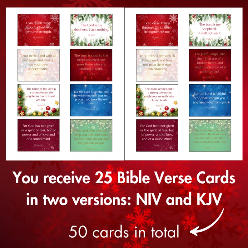 25 Christmas Themed Bible Verse Cards NIV and KJV Encouraging Bible ...