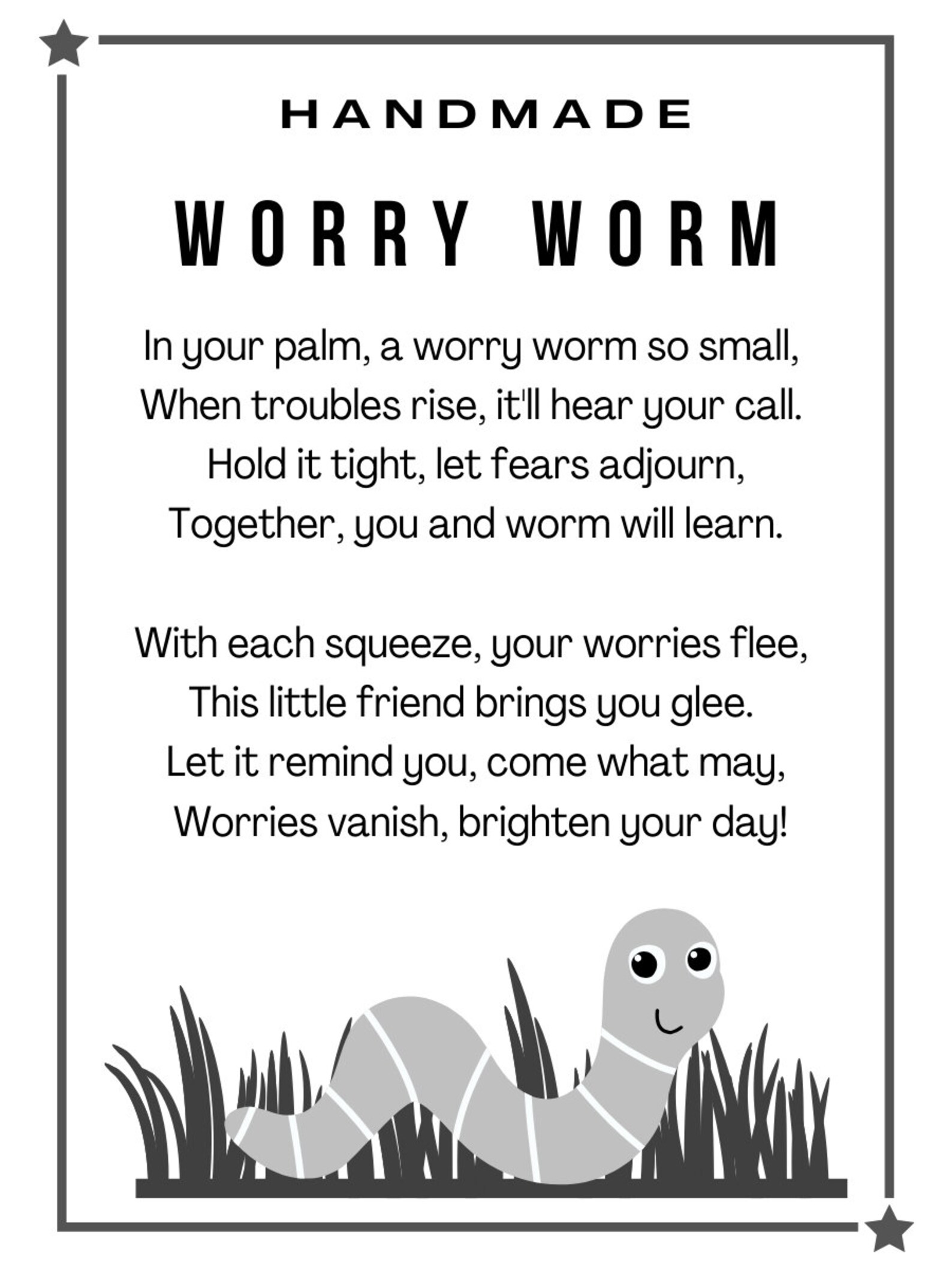 Worry Worm Tags & Worry Worm Cards Printable Tags for Crochet Worry ...