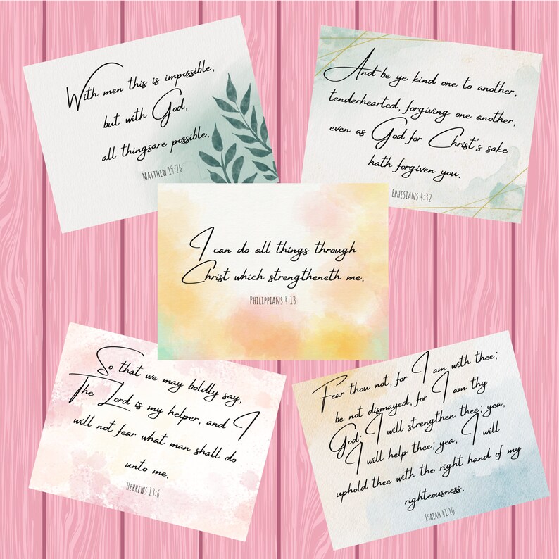 20 Encouraging Bible Verse Cards NIV and KJV Watercolor Background ...