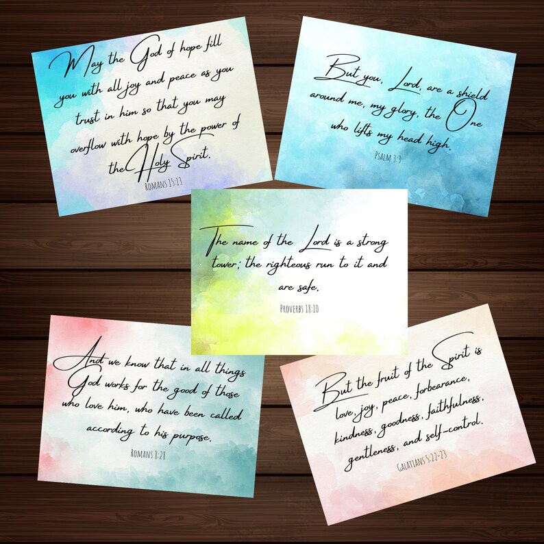 20 Encouraging Bible Verse Cards NIV and KJV Watercolor Background ...
