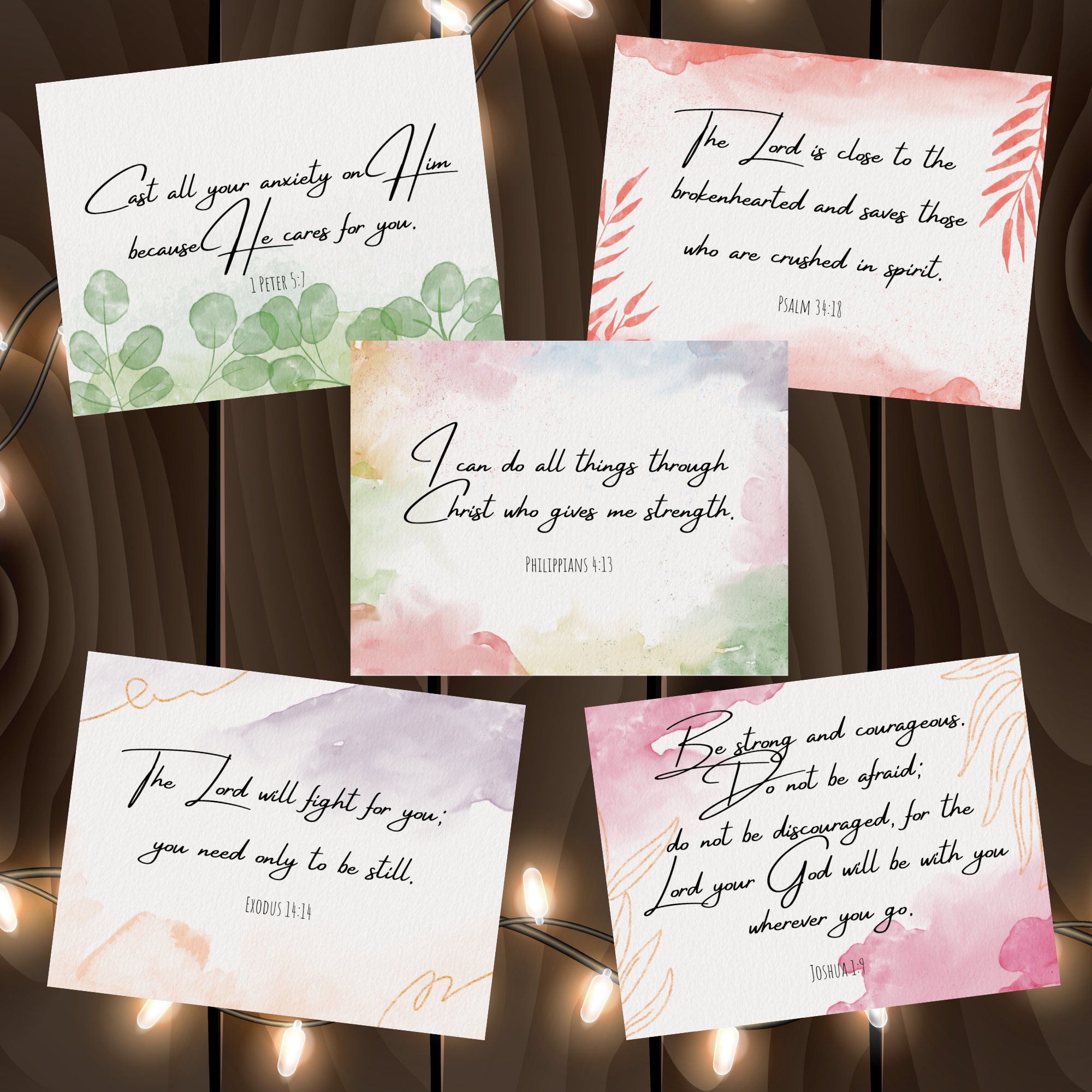 20 Encouraging Bible Verse Cards NIV and KJV Watercolor Background ...