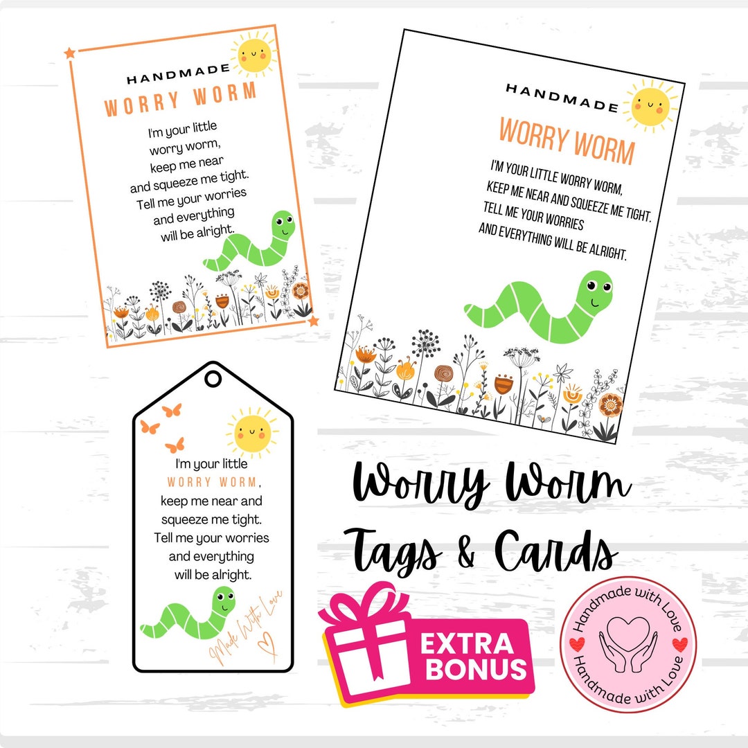 Worry Worm Tags & Worry Worm Cards Printable Tags for Crochet Worry ...