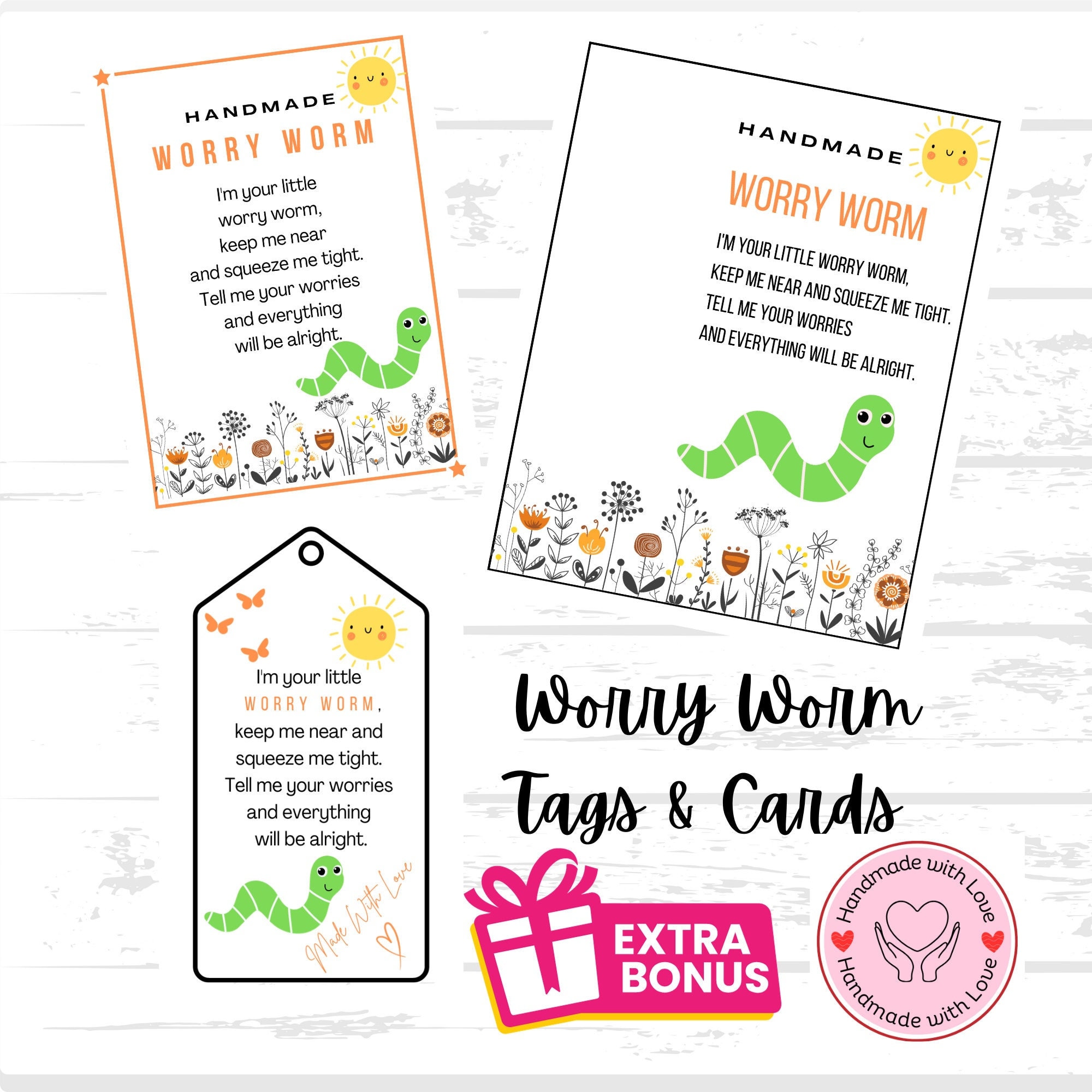 Worry Worm Tags & Worry Worm Cards Printable Tags for Crochet Worry ...
