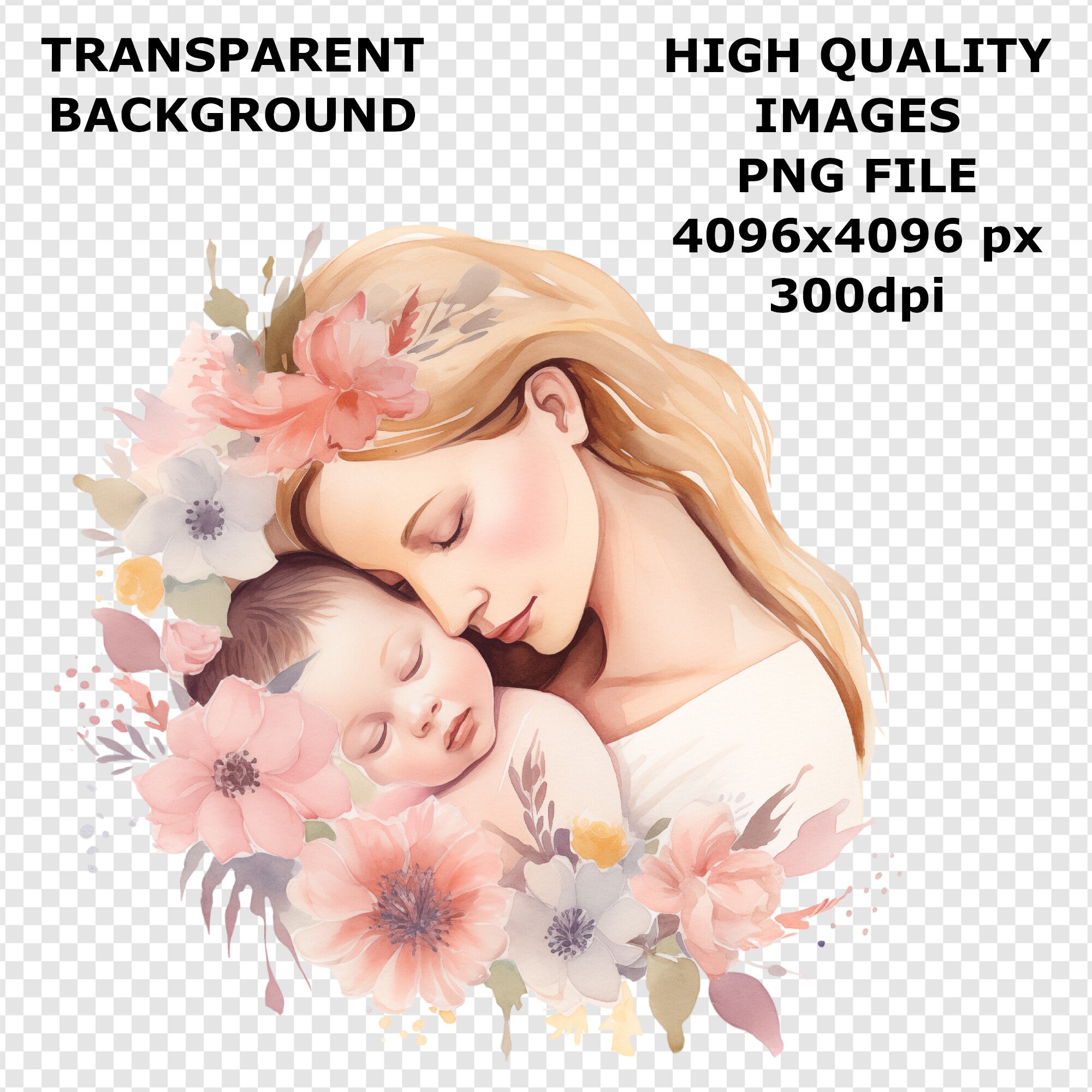 Mother & Baby PNG: Floral Watercolor Design (digital Download) - Etsy