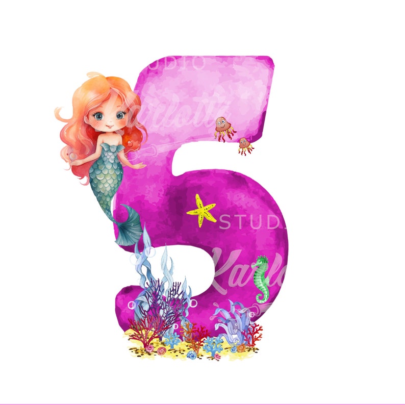 Mermaid 5th Birthday PNG: Sublimation Clip Art (digital Download) - Etsy
