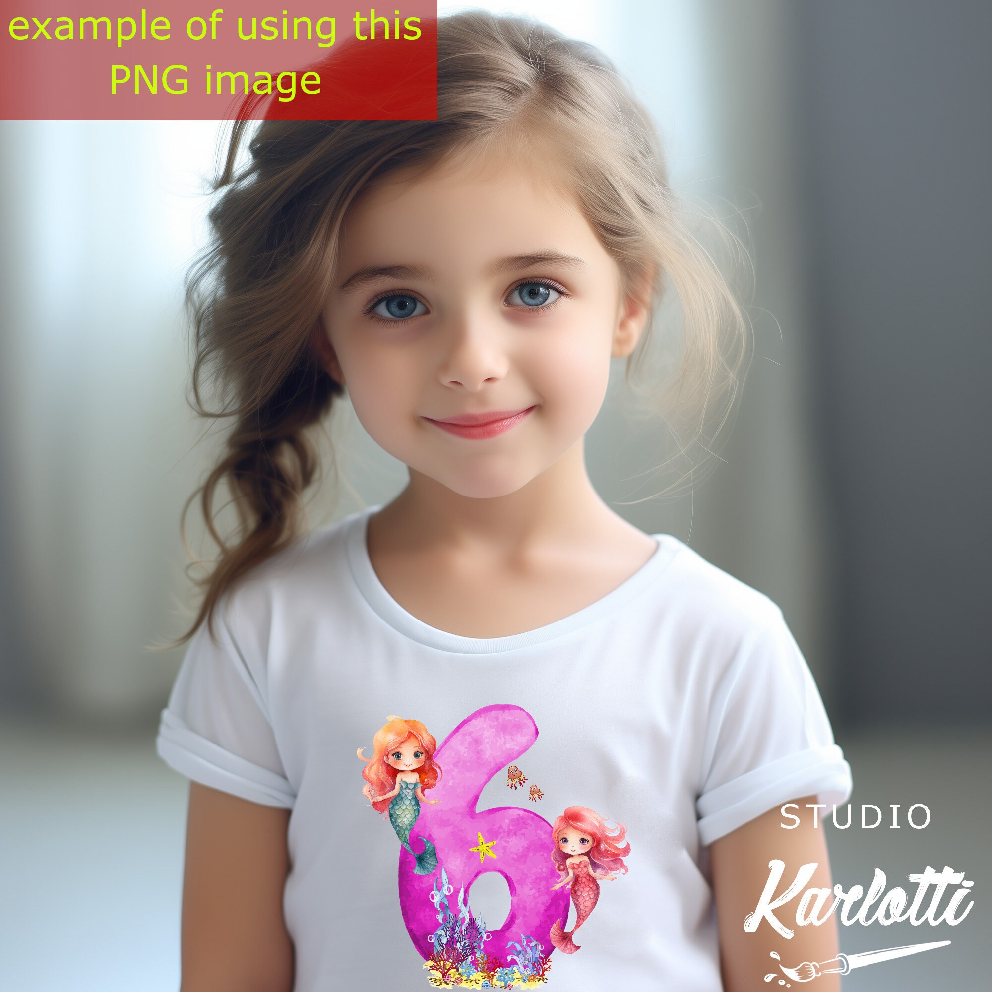 Mermaid 6th Birthday PNG Clipart: Sublimation Design (digital Download ...