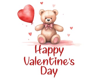 Valentine's Teddy Bear PNG, Bear Red Heart, Valentine's Day Clip Art PNG, Sublimation Design ...