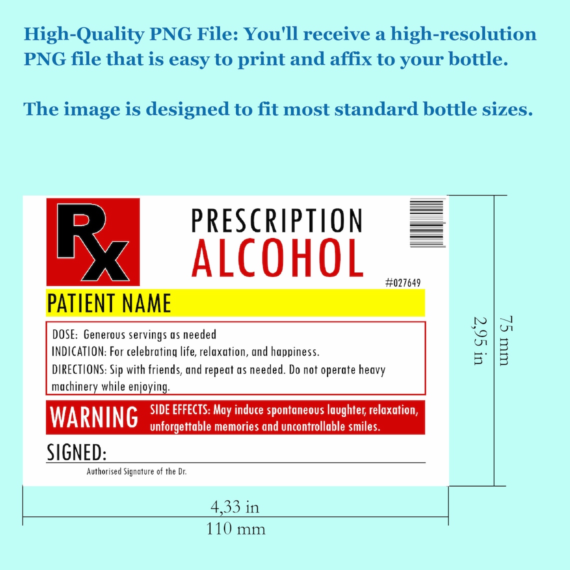 Prescription Alcohol Bottle Label PNG, Personalised Funny Gift for ...