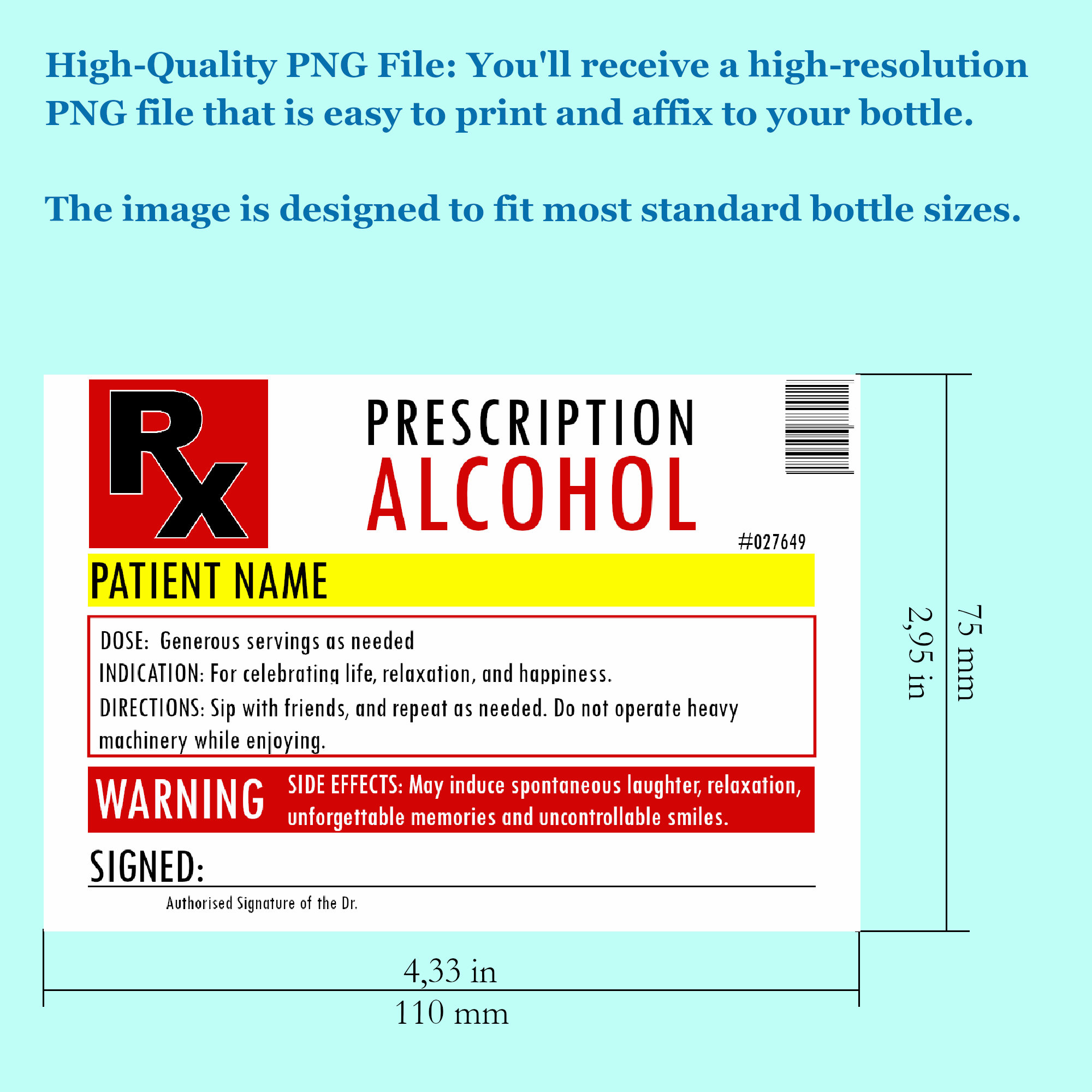 Prescription Alcohol Bottle Label PNG, Personalised Funny Gift for ...