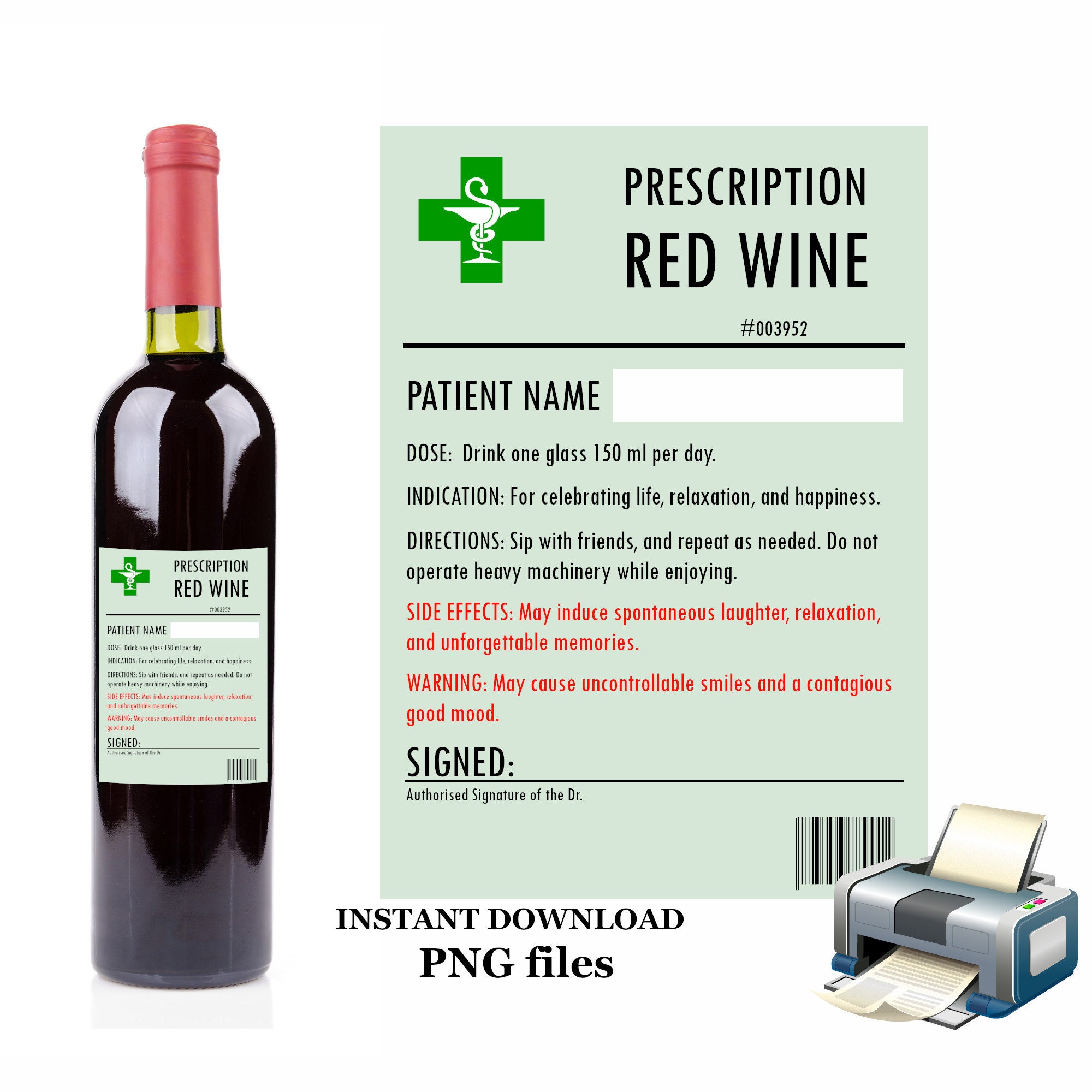 Personalized Prescription Wine Label: Funny Birthday Gift (digital ...