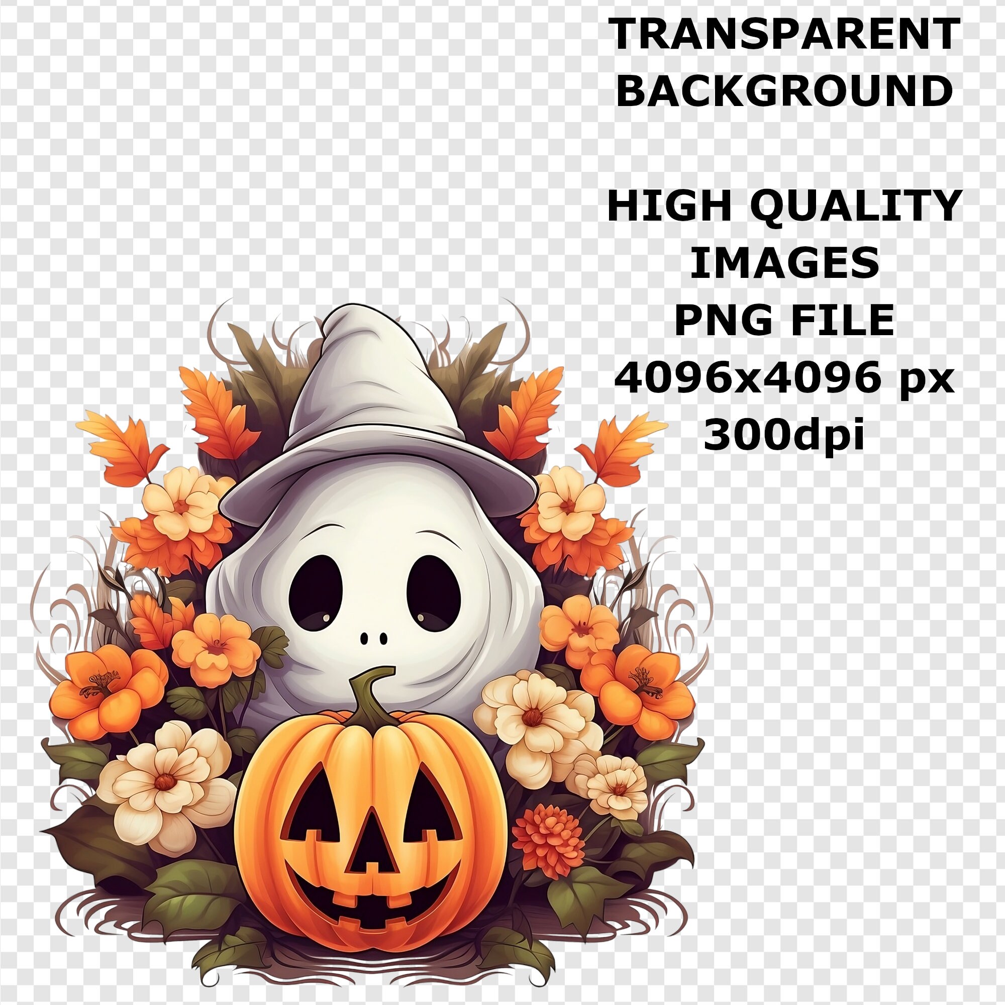 Spooky Ghost & Pumpkin PNG: Watercolor Halloween Clip Art (digital ...