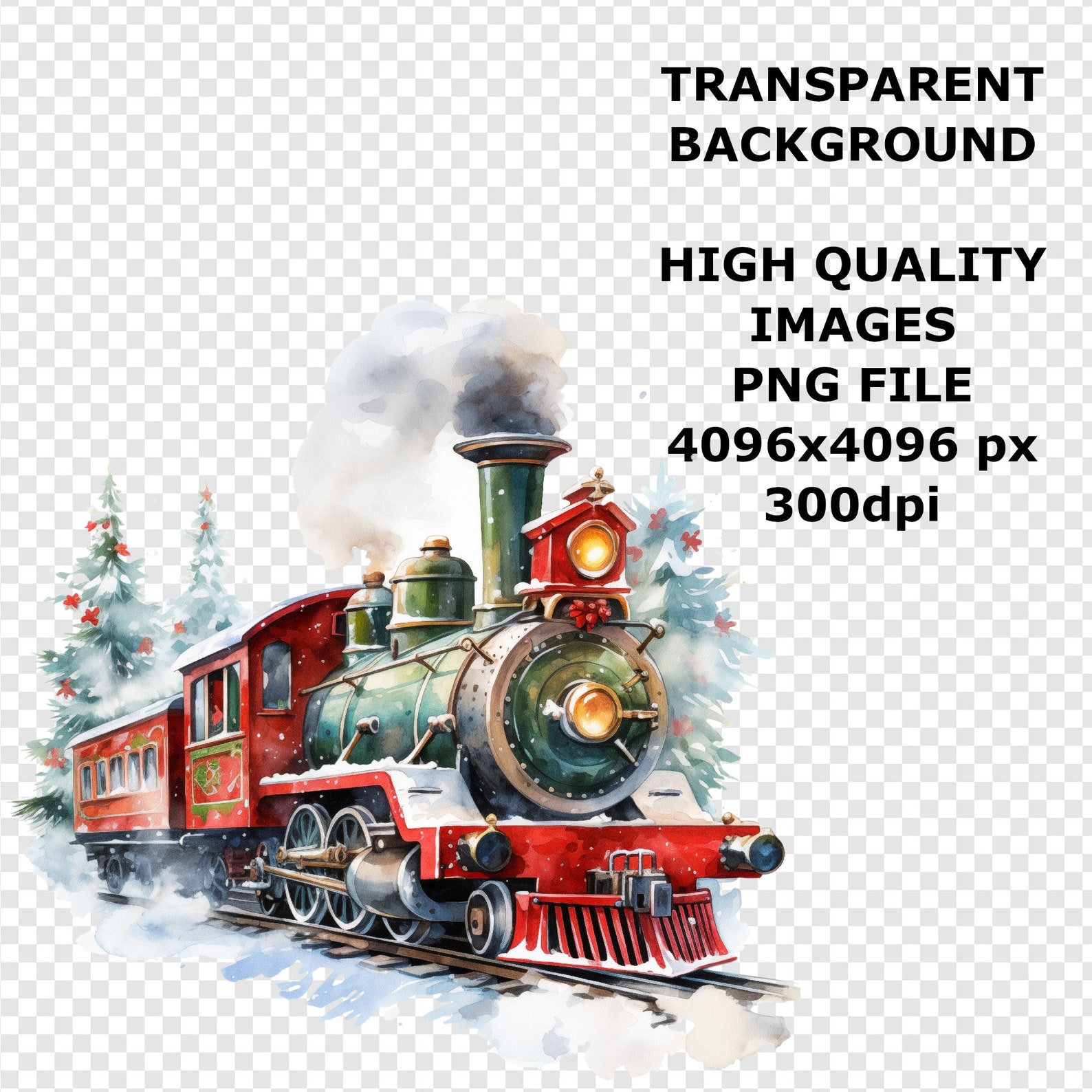 Watercolor Christmas Train PNG: Polar Express Clip Art (digital ...