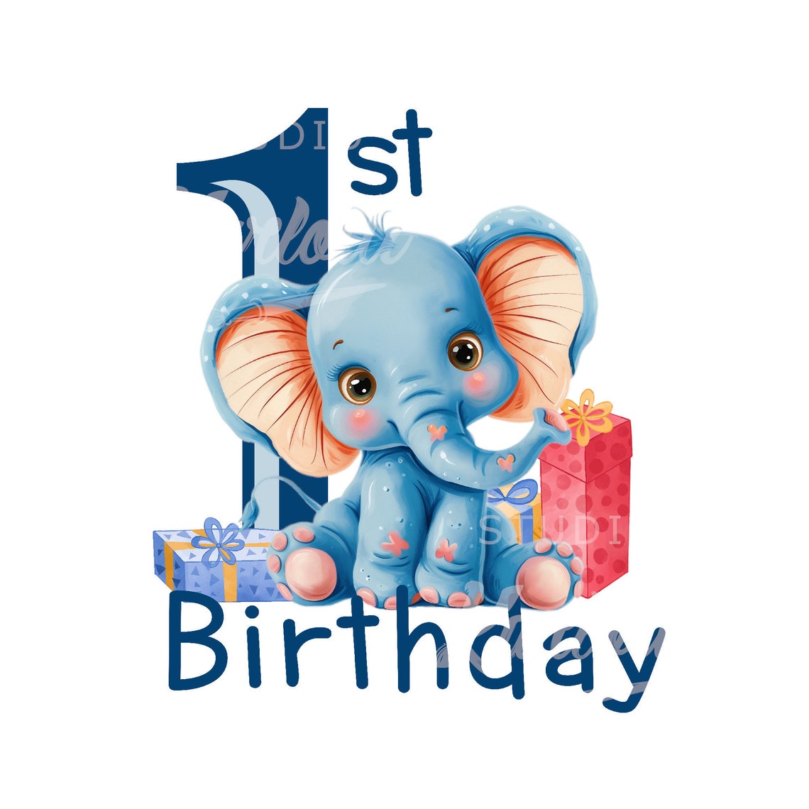 First Birthday PNG, Cute Elephant PNG, Baby's 1st Birthday Vest ...