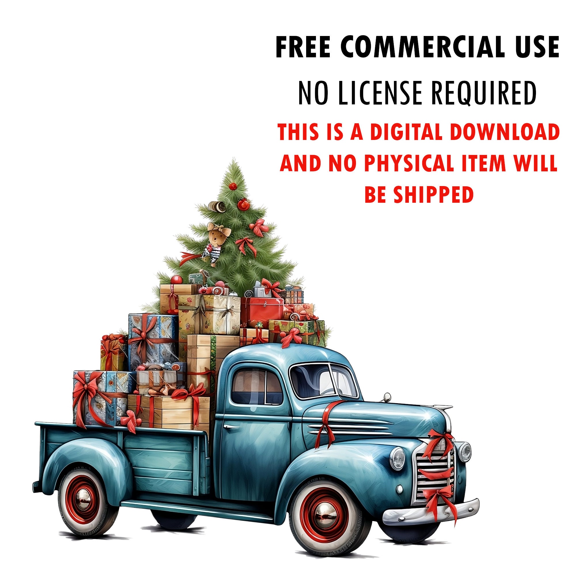 Vintage Truck Christmas Digital Design - Retro Holiday Illustration PNG ...