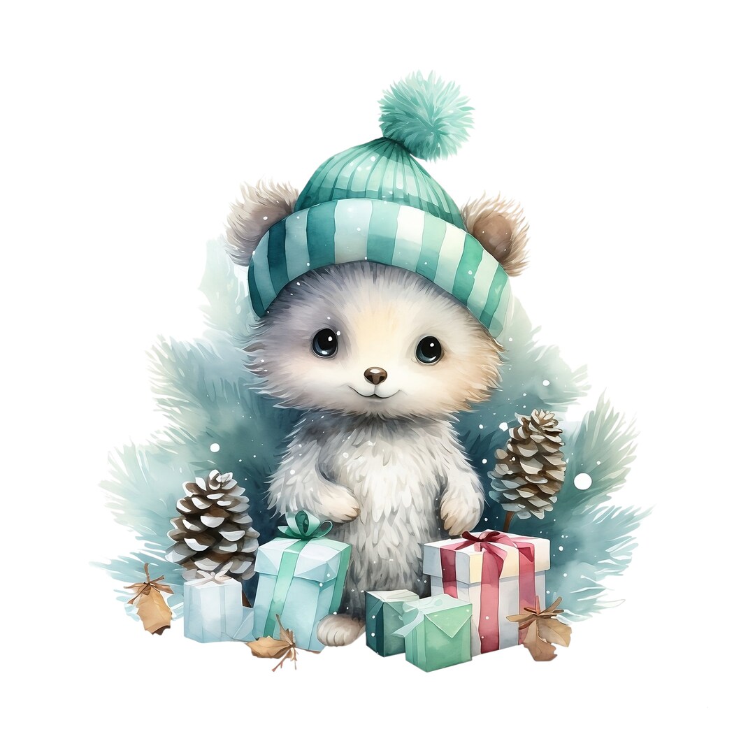 Printable Cute Christmas Animal Art PNG, Christmas Little Bear ...