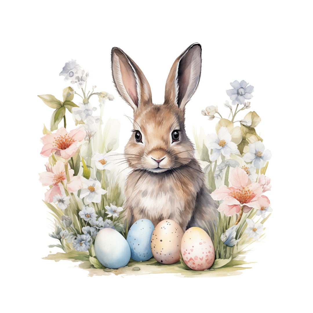 Bunny Rabbit Easter PNG: Floral Easter Eggs Clip Art (digital Download ...