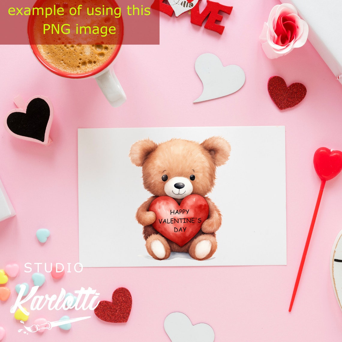 Valentine's Teddy Bear PNG, Bear Red Heart, Valentine's Day Clip Art PNG, Sublimation Design ...