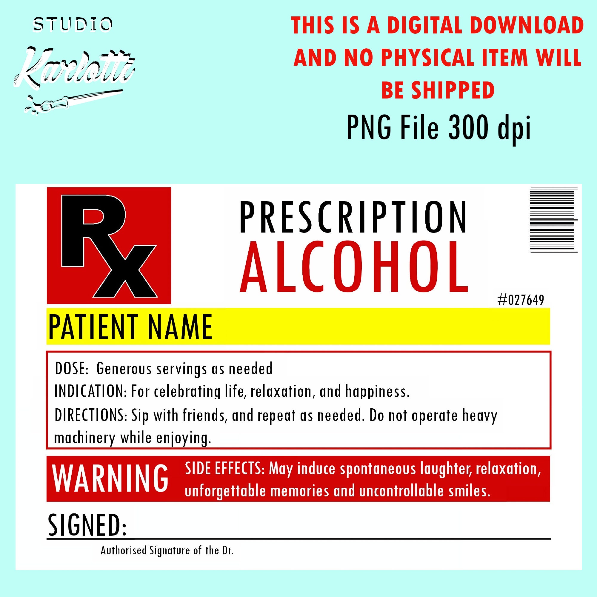 Prescription Alcohol Bottle Label PNG, Personalised Funny Gift for ...