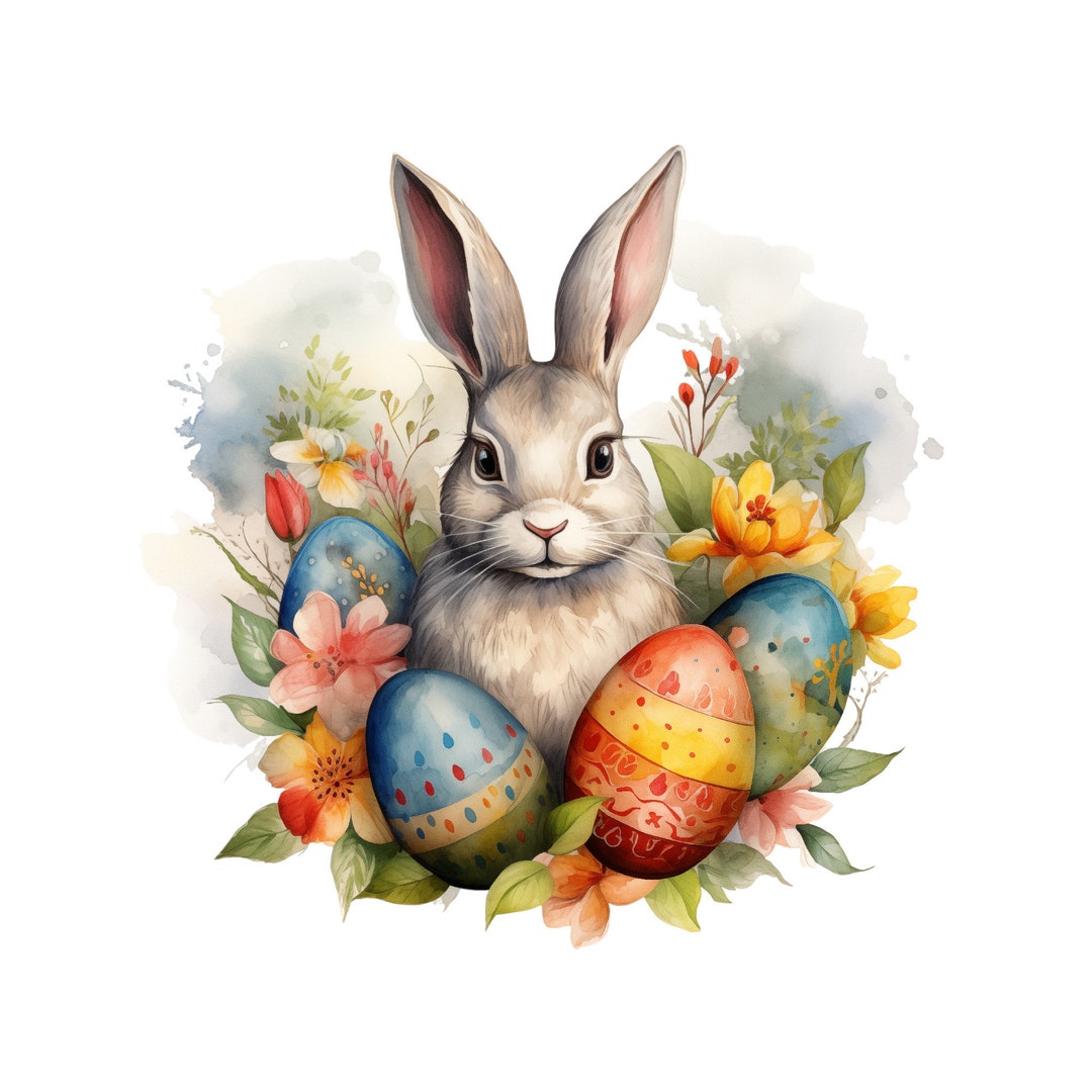 Bunny Rabbit Easter Sublimation Design PNG, Easter Eggs Clip Art ...