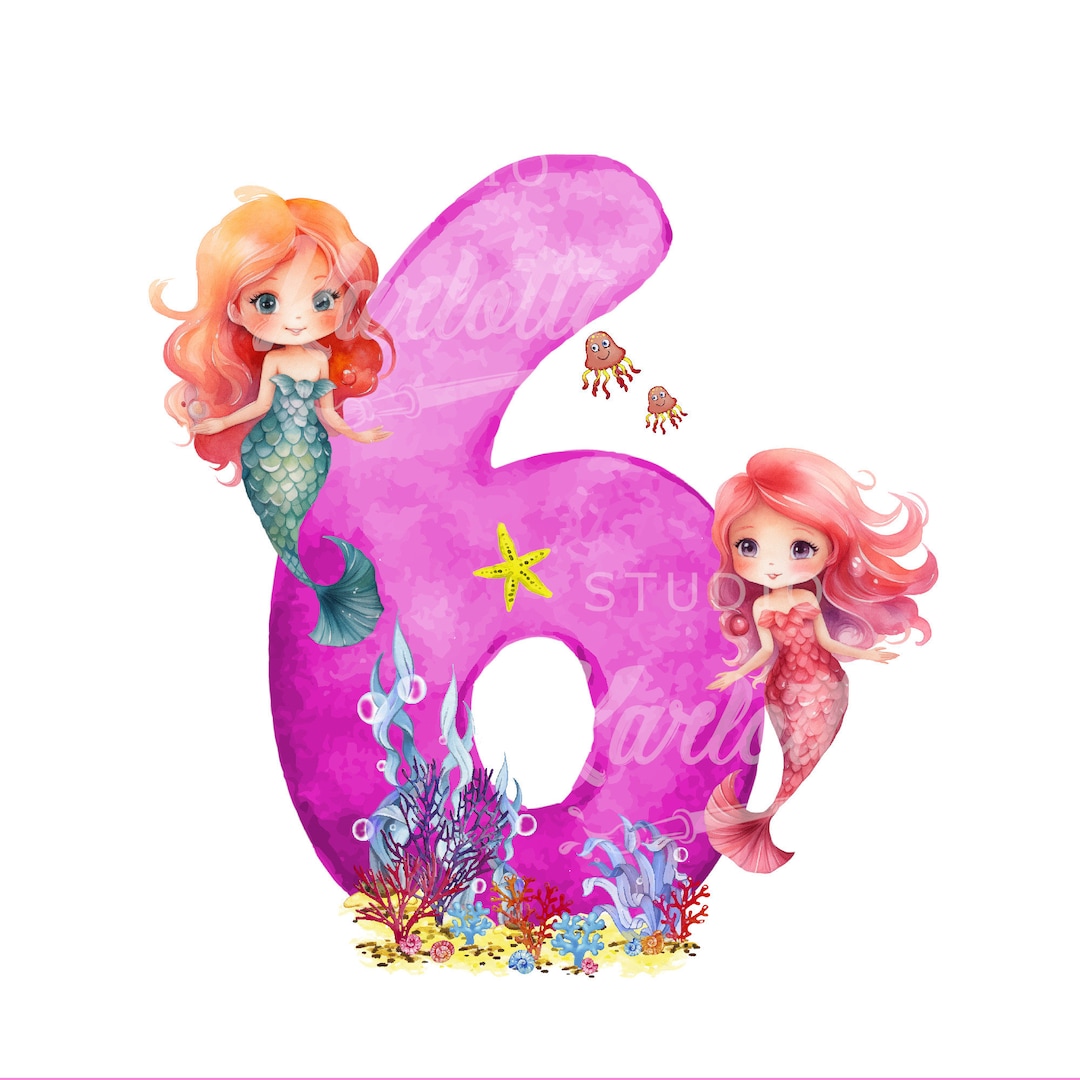Mermaid PNG, Mermaid 6th Birthday, Clip Art PNG, Sublimation Design ...