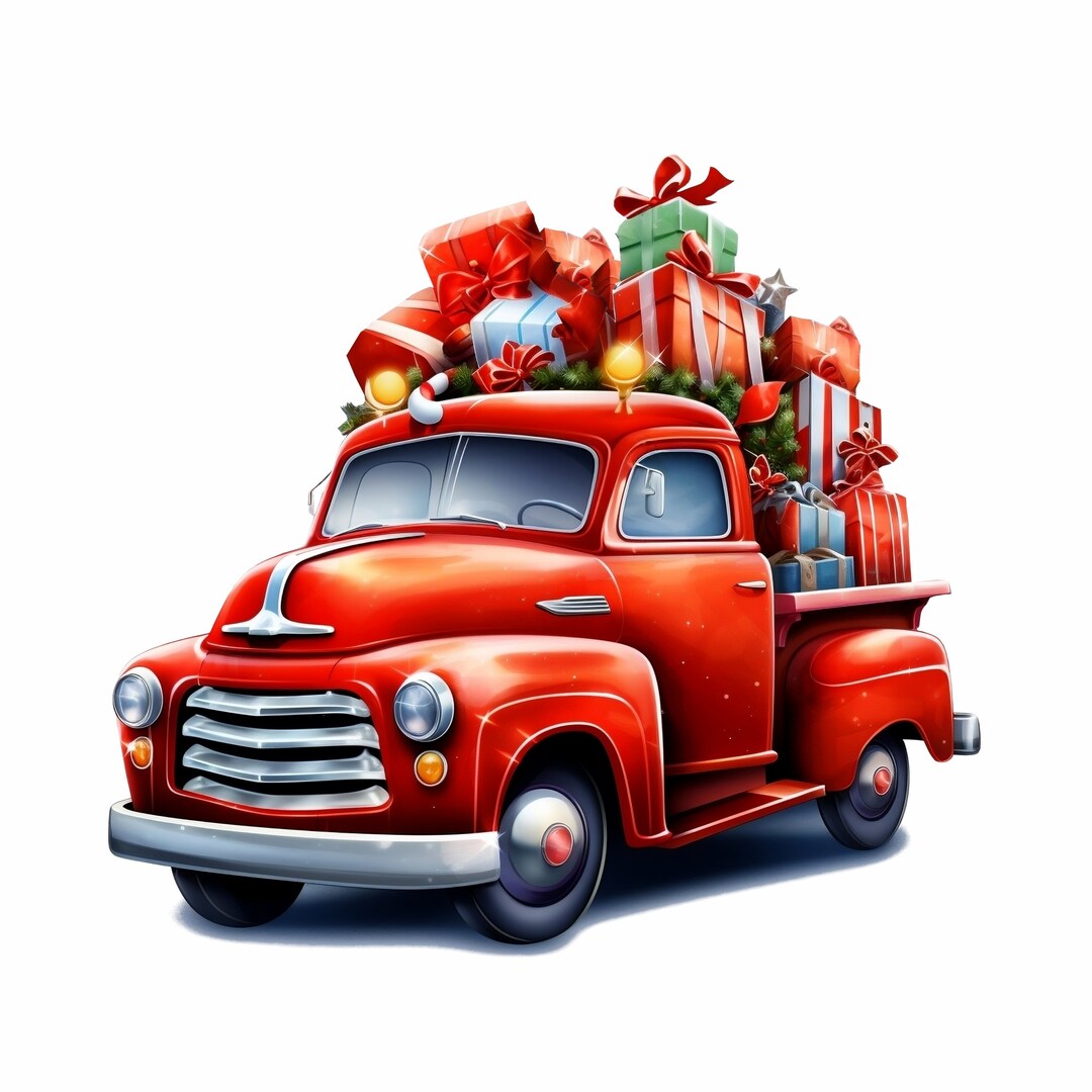 Vintage Red Truck Christmas PNG: Retro Holiday Clip Art (digital ...