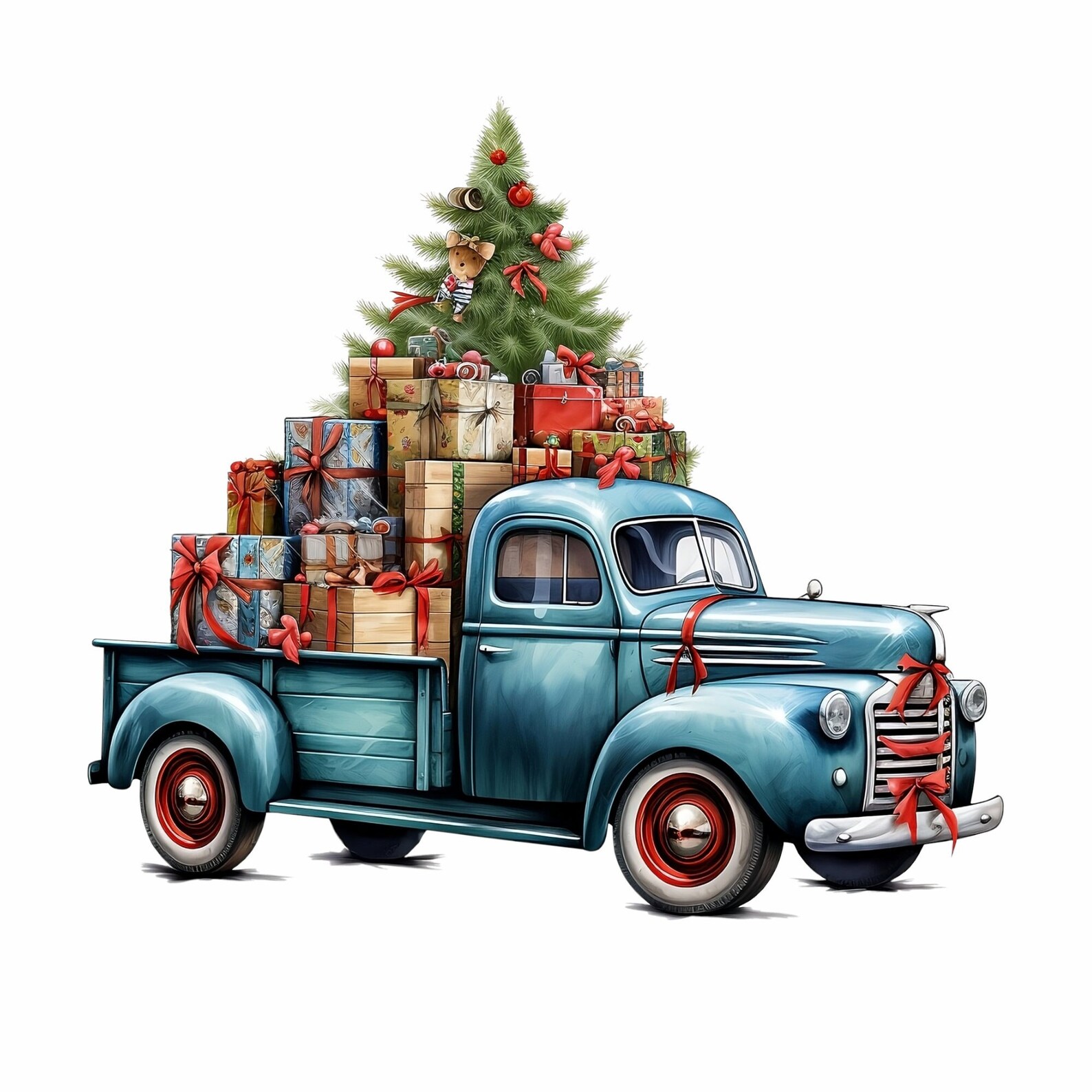Vintage Truck Christmas Digital Design - Retro Holiday Illustration PNG ...