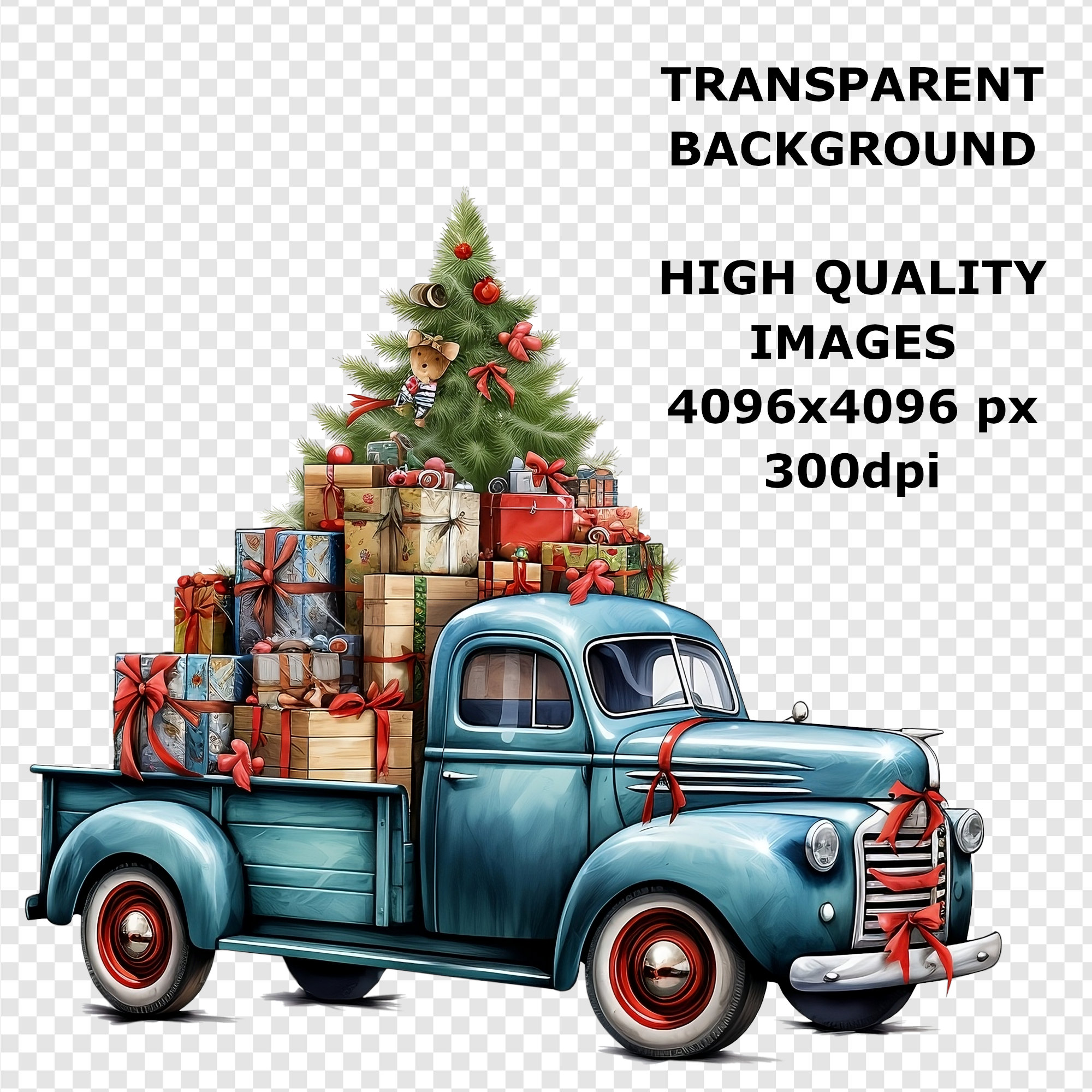 Vintage Truck Christmas Digital Design - Retro Holiday Illustration PNG ...