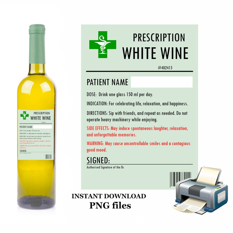 Prescription Wine Label PNG: Personalized Funny Gift (digital Download ...