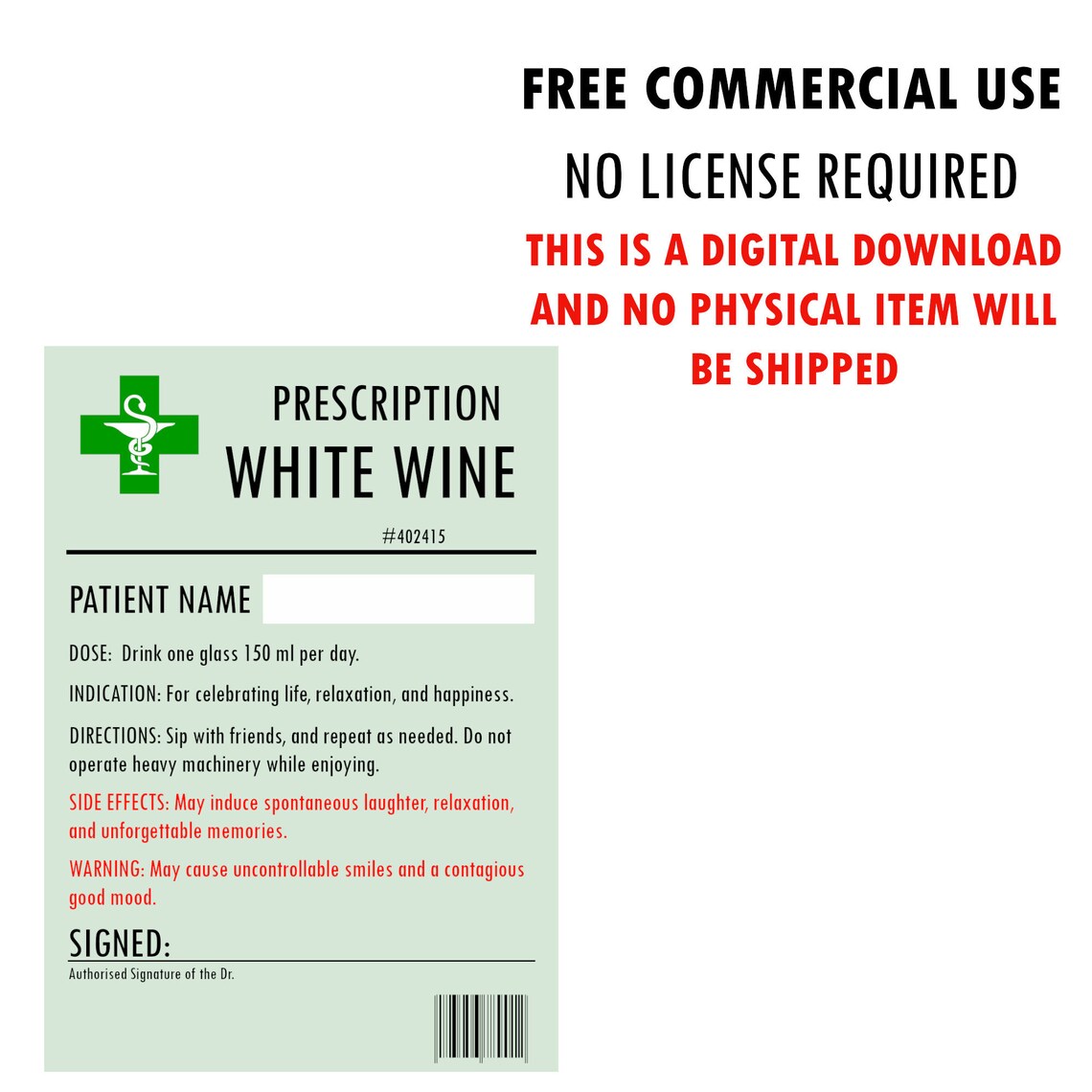 Prescription Wine Label PNG: Personalized Funny Gift (digital Download ...