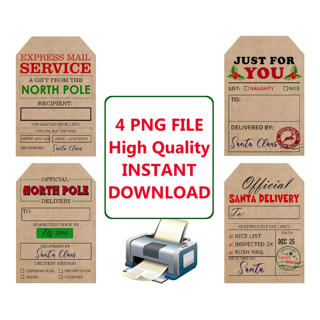 North Pole Express PNG, Santa Shipping Vintage Labels Template ...