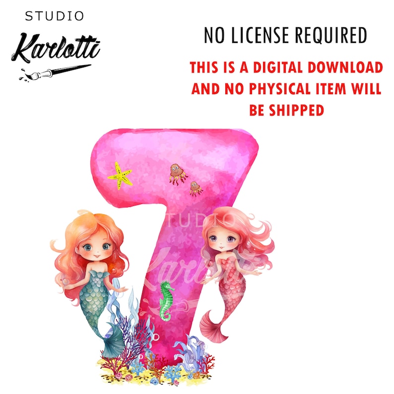 Mermaid 7th Birthday PNG Clipart: Sublimation Design (digital Download ...