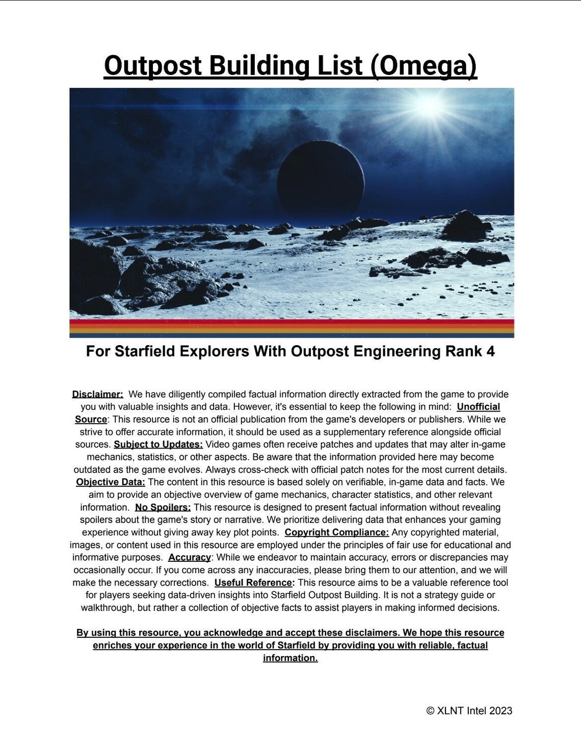 Outpost Building List (omega), Star Field, X Box, PC, Steam, RPG - Etsy