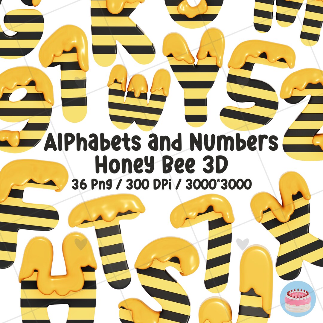 Alphabet & Number Clipart Honey Bee 36 PNG , Black and Yellow , Instant ...