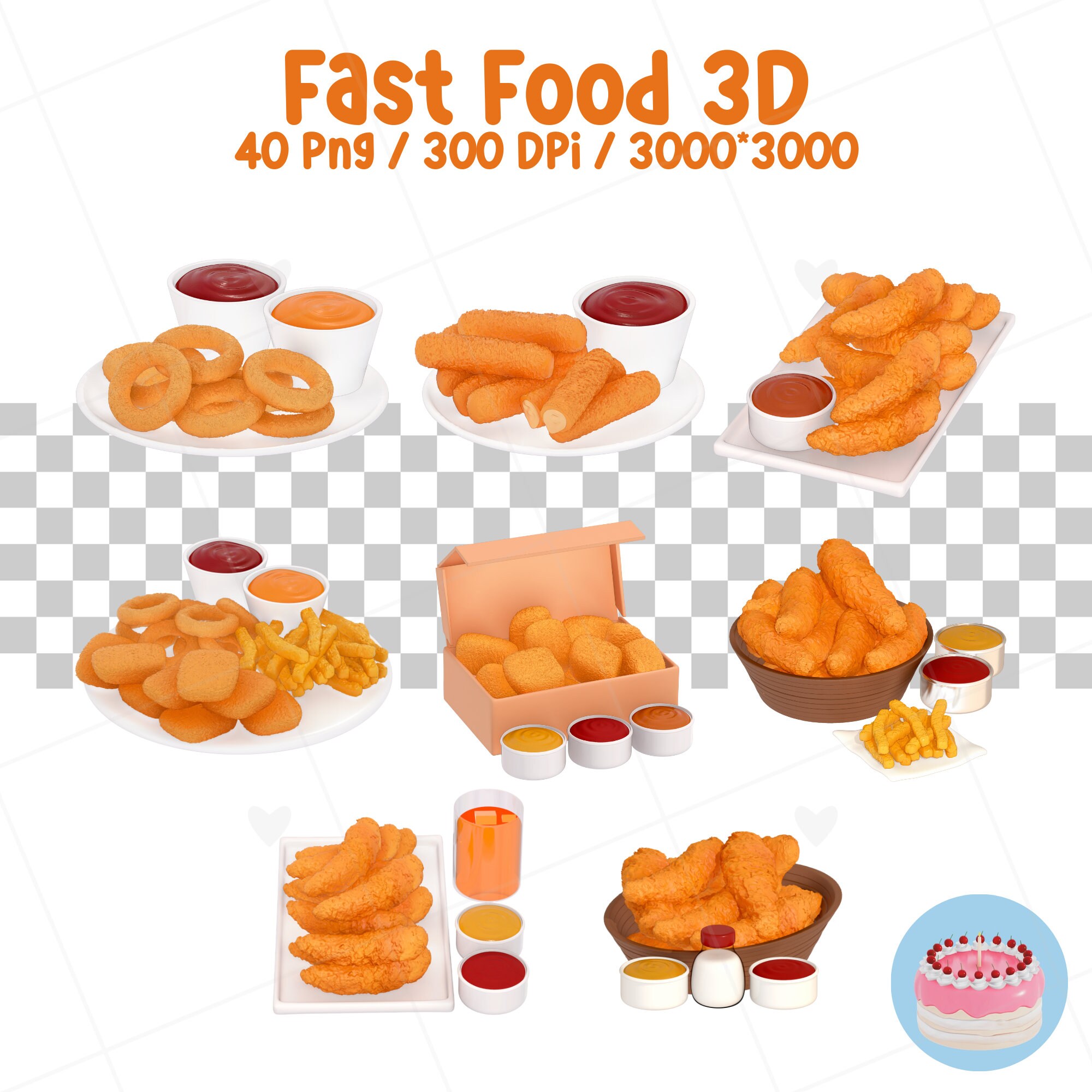 Fast Food 3D Set 40 PNG , Junk Food Menu , Instant Download ...