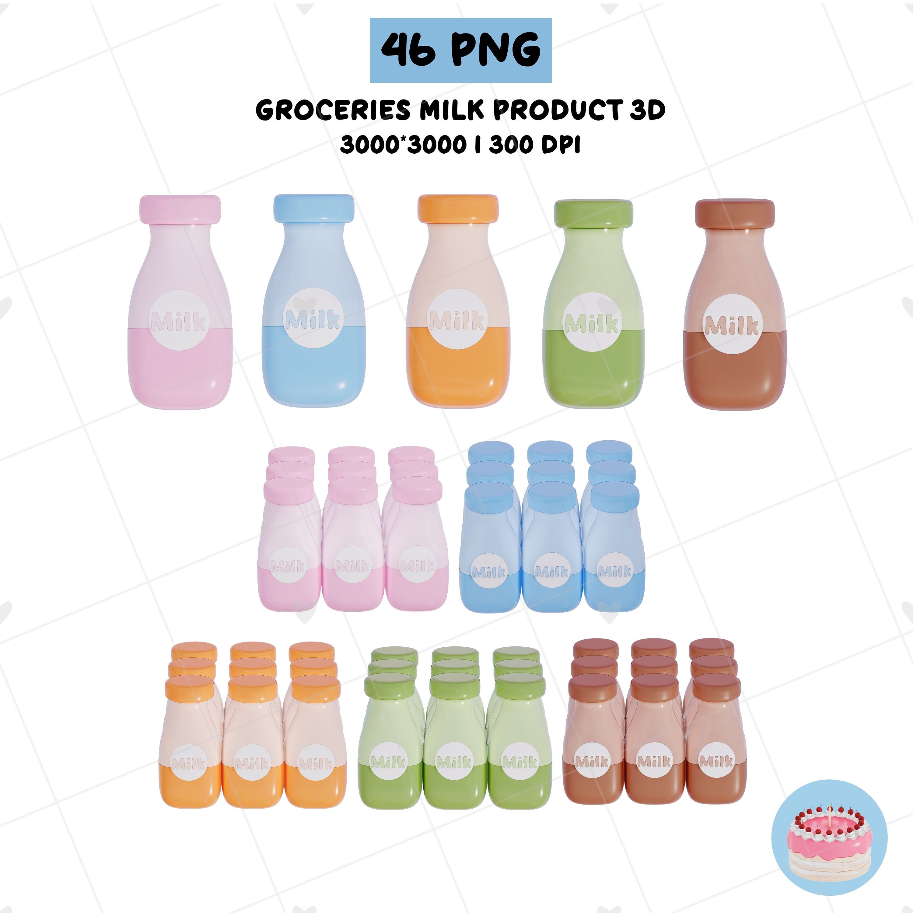 Groceries Milk Products Daily Section Clipart 3D Hand Drawn 46 - Etsy