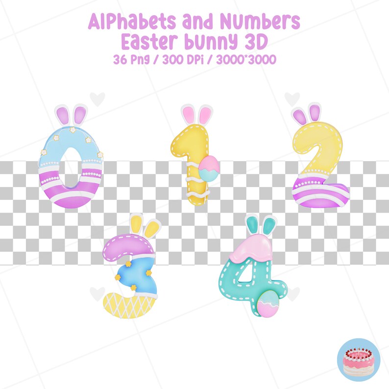Easter Bunny Alphabet & Number Clipart Bundle 36 3D Hand-drawn, Instant ...