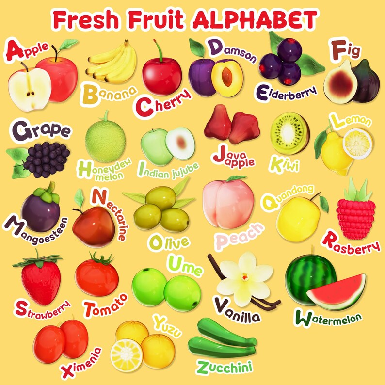 Fresh Fruit Clipart | 73 Hand-drawn 3D Fruit Illustrations ...
