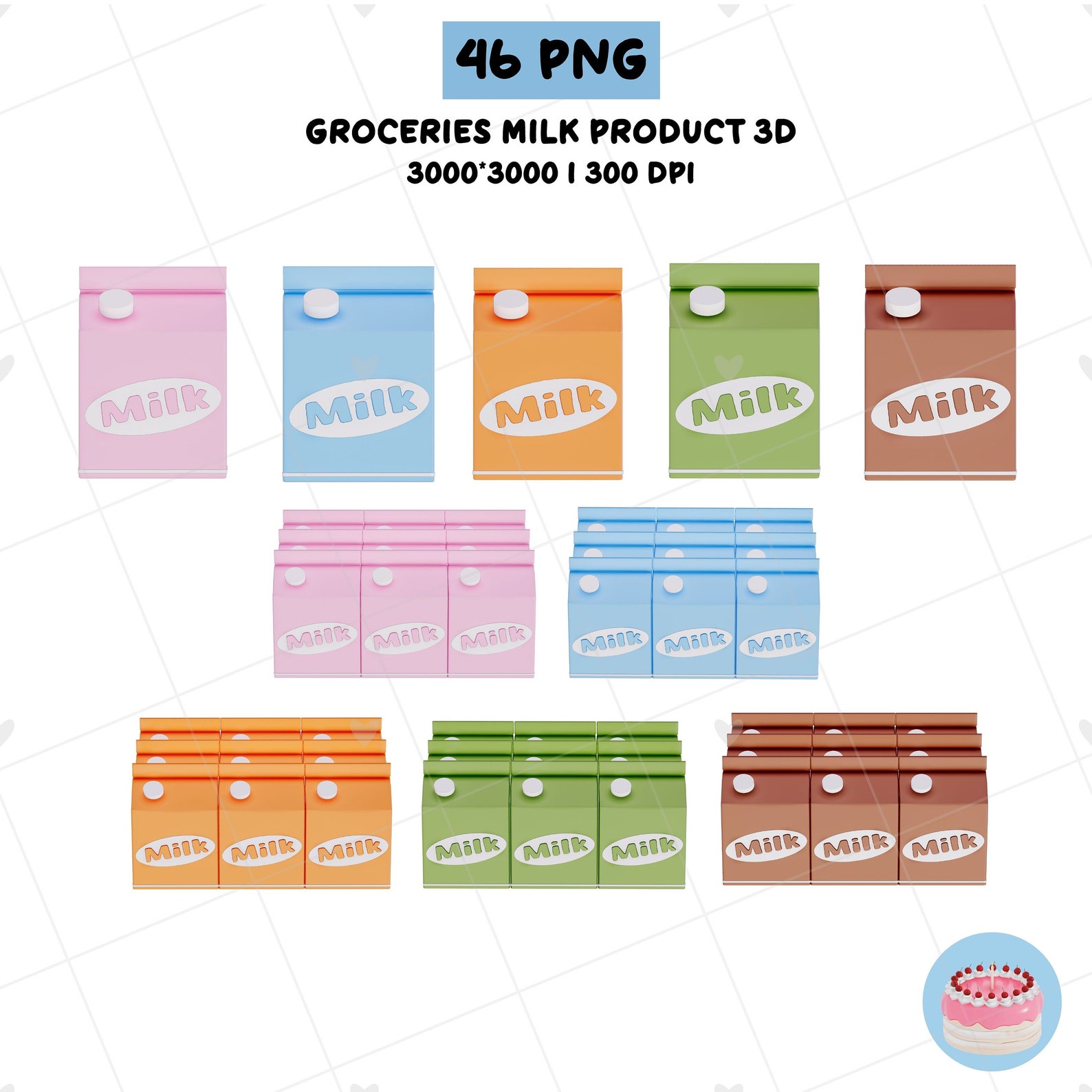 Groceries Milk Products Daily Section Clipart 3D Hand Drawn 46 - Etsy